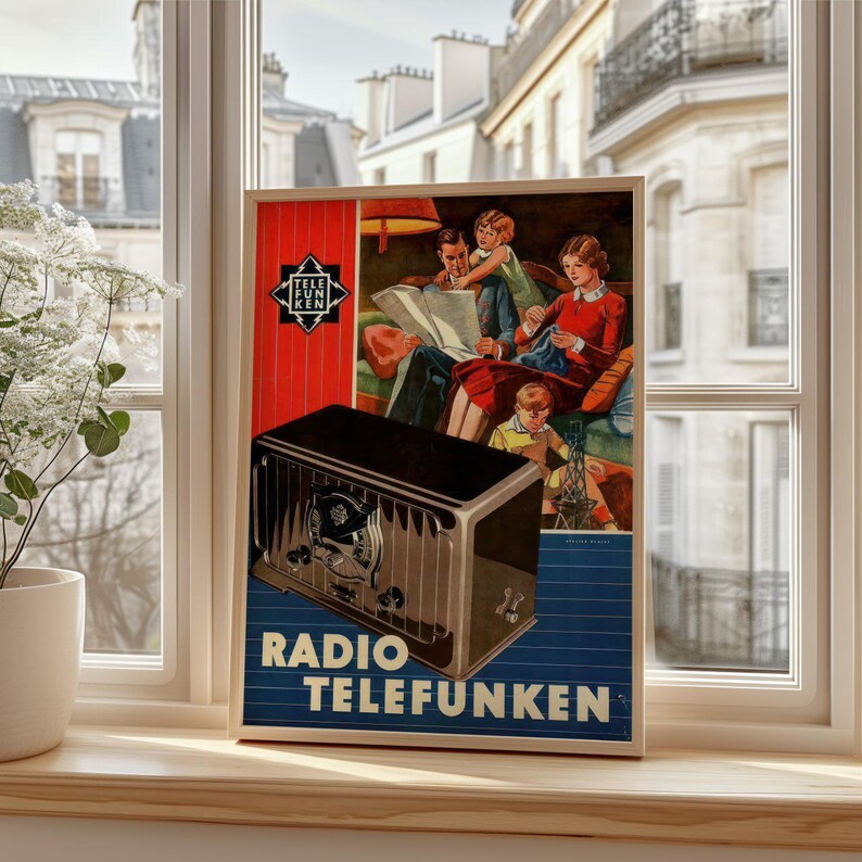Telefunken Radio Poster Vintage 1930s Advertisement Art, Retro Family ...