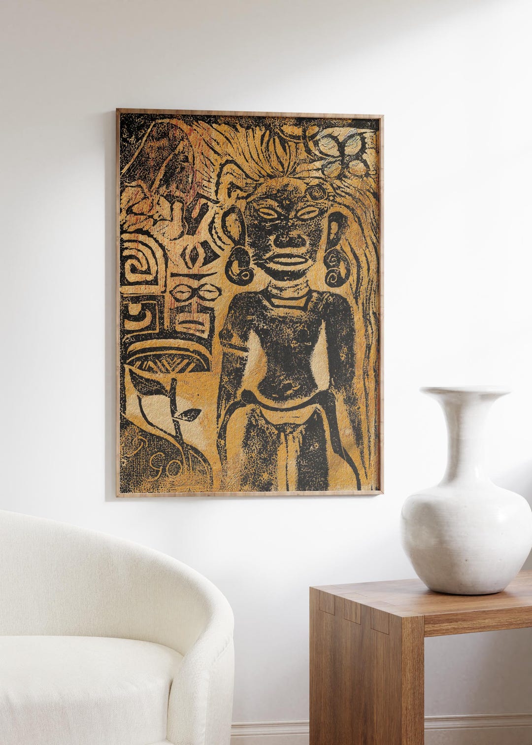 Ancient Tribal Figure Vintage Poster. Primitive Idol Style Black and ...