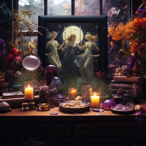 Sabbath Wiccan Art Print - Vintage Witchcraft Poster, Moonlit Ritual ...