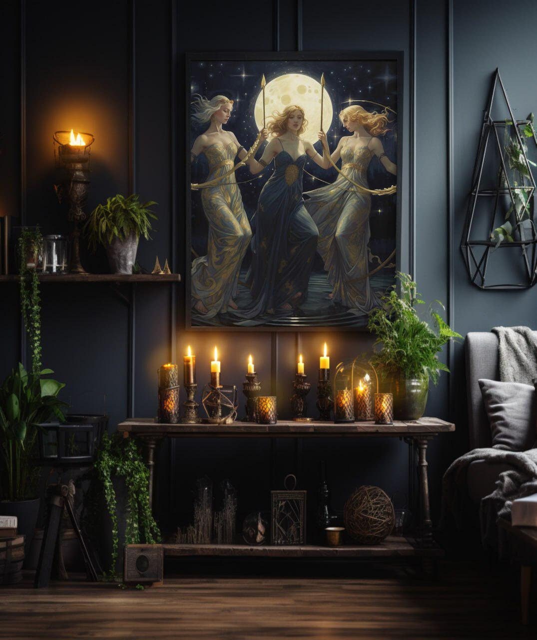 Sabbath Wiccan Art Print - Vintage Witchcraft Poster, Moonlit Ritual ...
