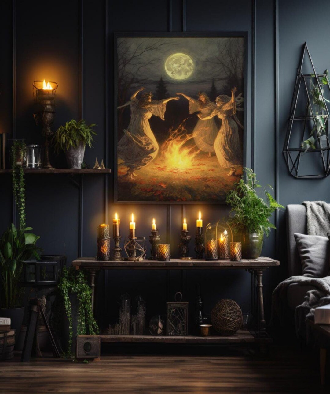 Moonlit Sabbath Wiccan Poster - Vintage Witch Ritual Print, Mystical ...