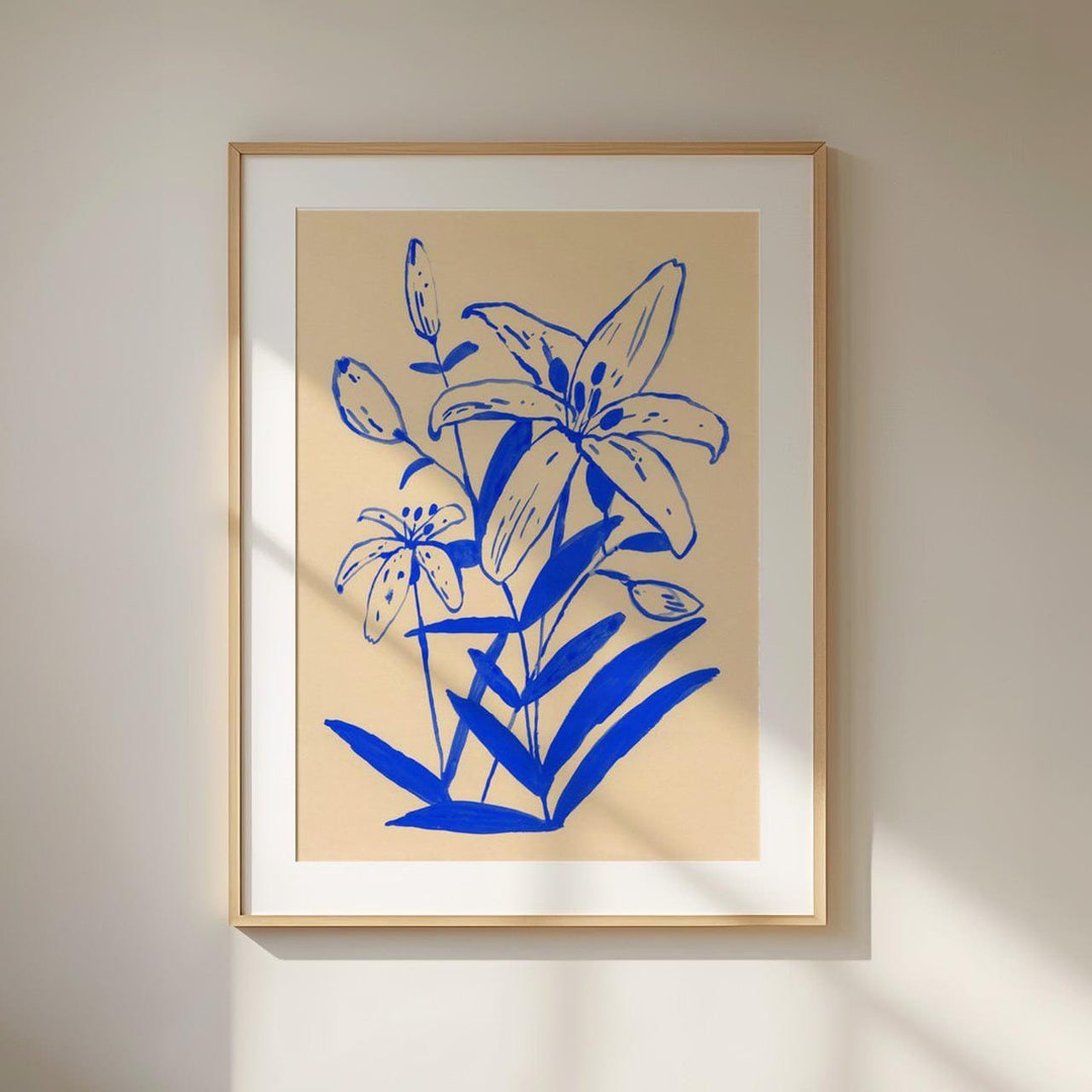 Indigo Blue Lilies Botanical Art Print – High-quality Contemporary Wall ...