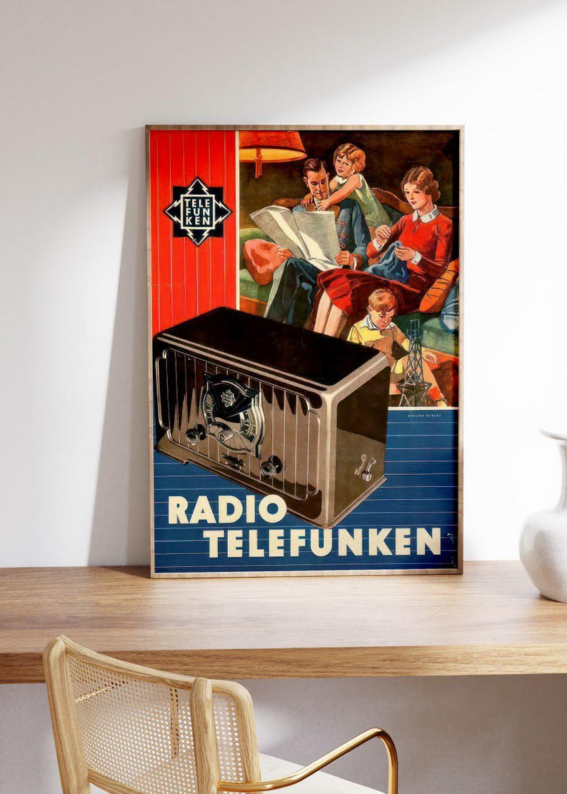 Telefunken Radio Poster Vintage 1930s Advertisement Art, Retro Family ...