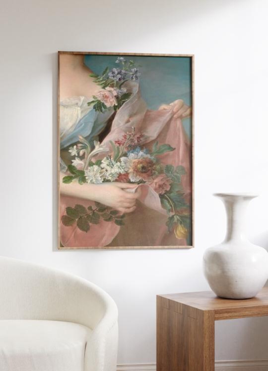 Rococo Floral Portrait Print – Vintage Art Poster Featuring Female Hand ...