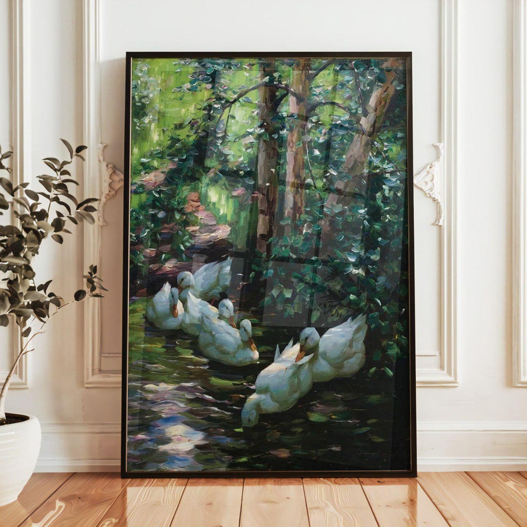 Peaceful Ducks in a Forest Pond - High-quality Nature Art Print ...