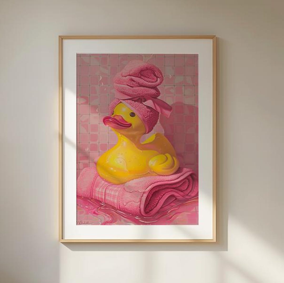 Glam Rubber Duck Print - Cute Pink Bathroom Art - Playful Pop ...