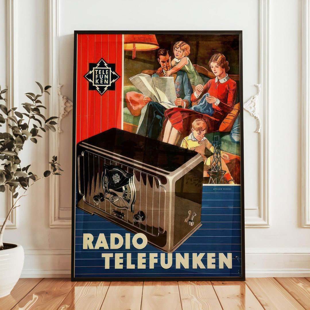 Telefunken Radio Poster - Vintage 1930s Advertisement Art, Retro Family ...