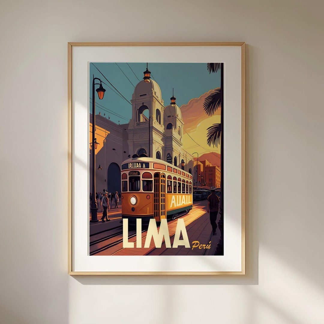 Lima Peru Retro Art Print - Vintage Cityscape With Iconic Tram and ...
