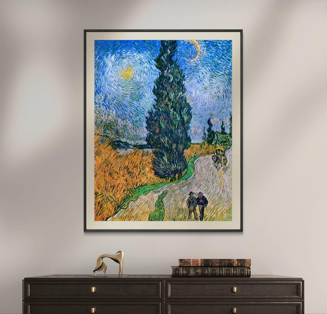 Van Gogh Cypress Trees Print - Vintage Starry Sky Landscape Art Poster ...