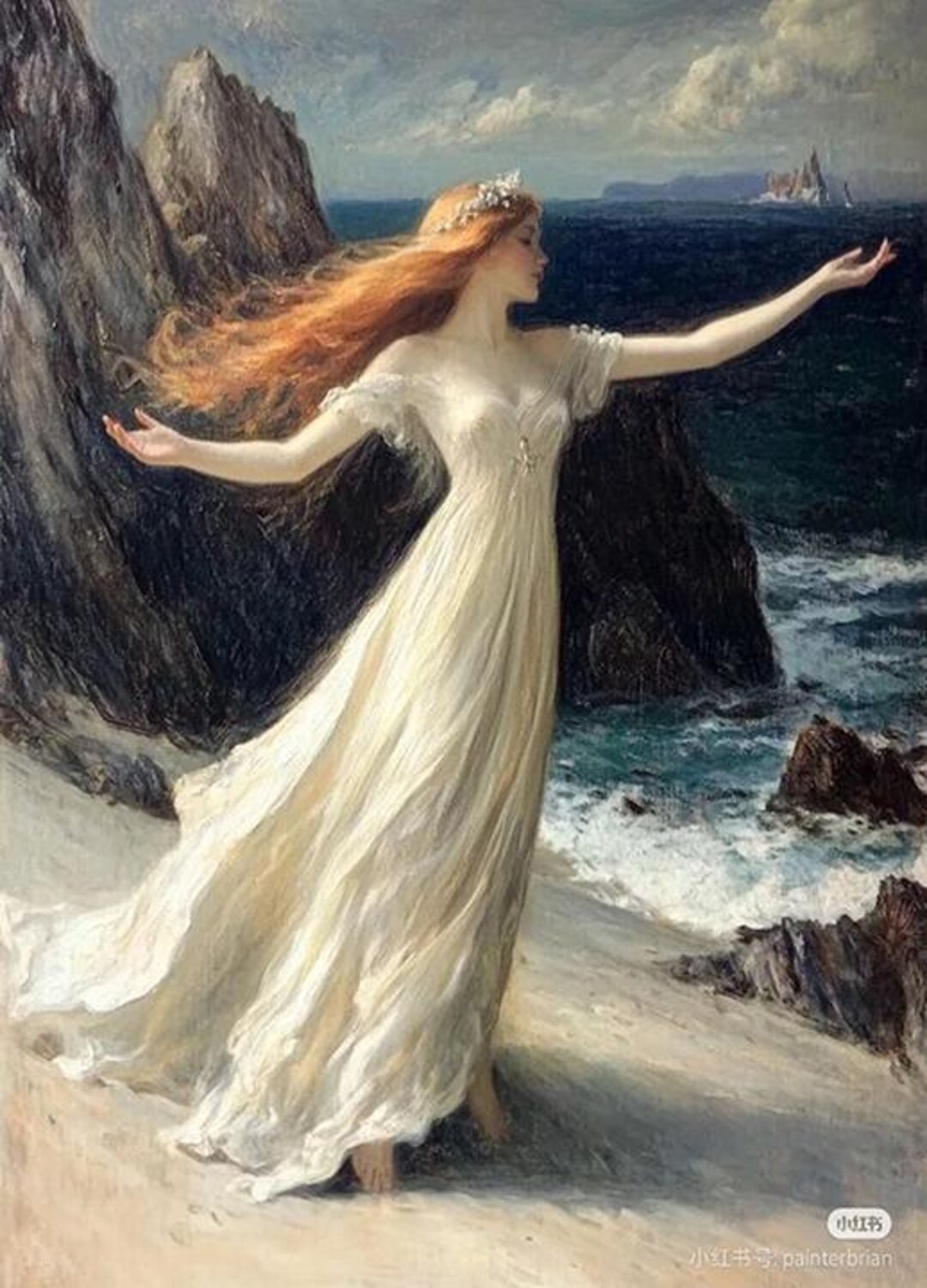 Ethereal Ocean Goddess Print – Romantic Woman by the Sea Vintage ...
