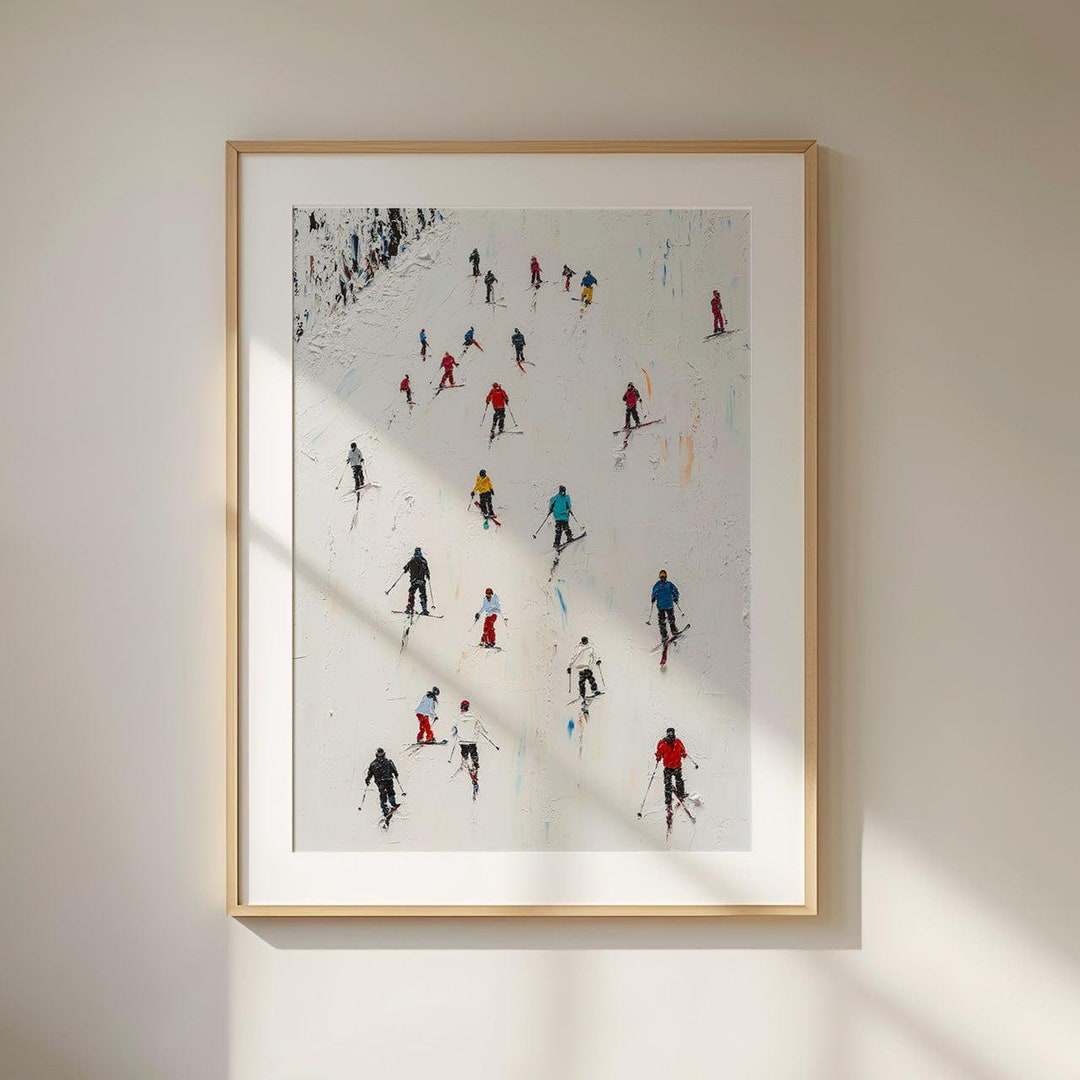 Skiing Scene Poster, Winter Sports Skiers Wall Art, Skiers in Snowy ...
