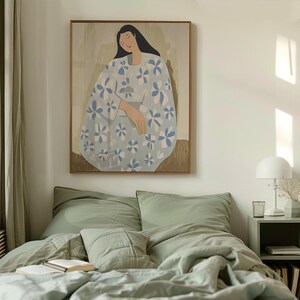 Abstract Woman Poster, Modern Art Print, Relaxing Woman With Floral ...