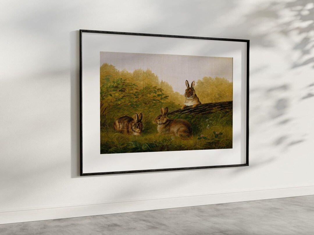 Vintage Rabbits in Forest Art Print - High-quality Nature Wildlife ...