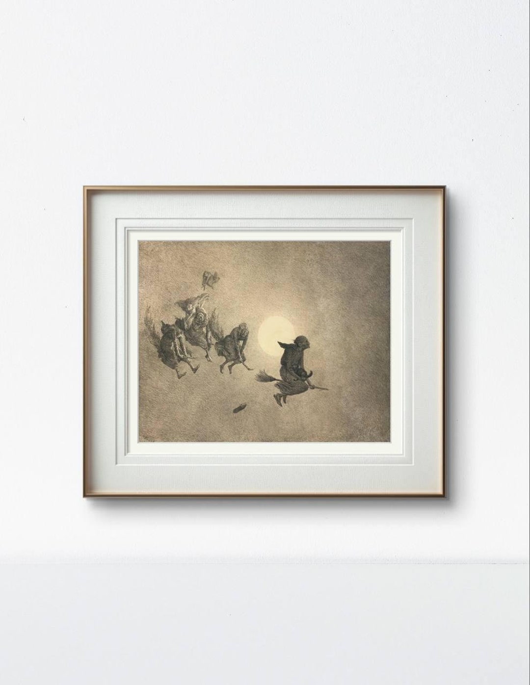 Witch Coven Moonlit Flight Art Print - Gothic Wiccan Wall Decor ...