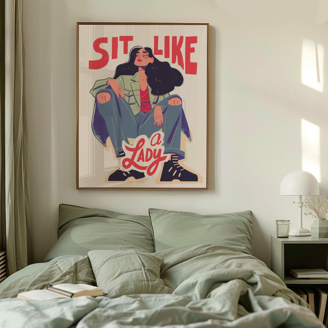 Bold Feminist Poster - Sit Like a Lady Wall Art, Retro Boho Empowerment ...