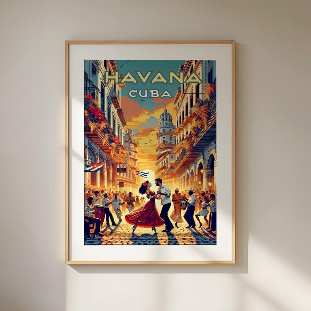Havana Cuba Retro Art Print Vintage Cityscape With Dancing and Music ...