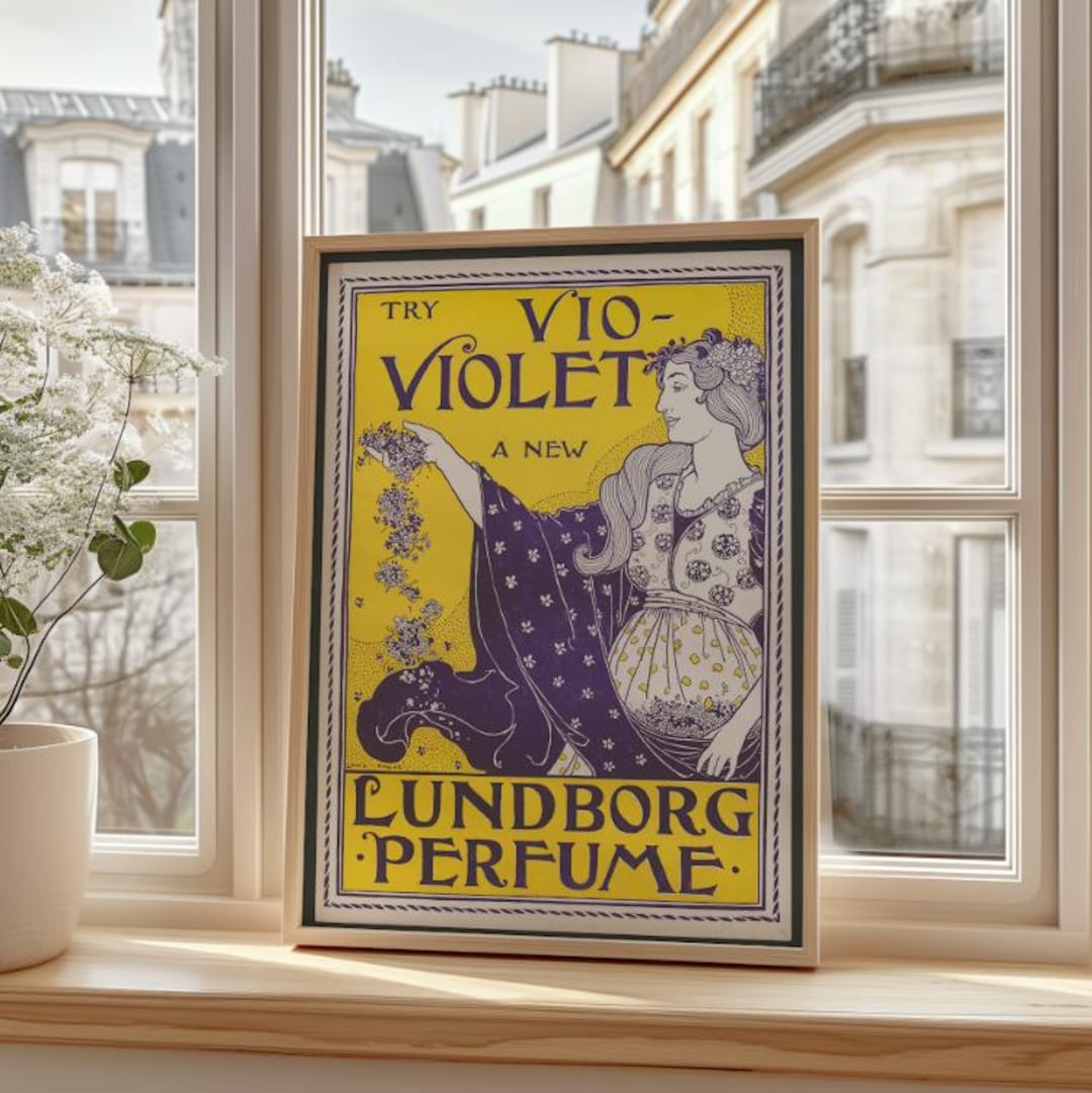Vintage Violet Perfume Poster – Elegant Art Nouveau Lundborg Ad Print ...