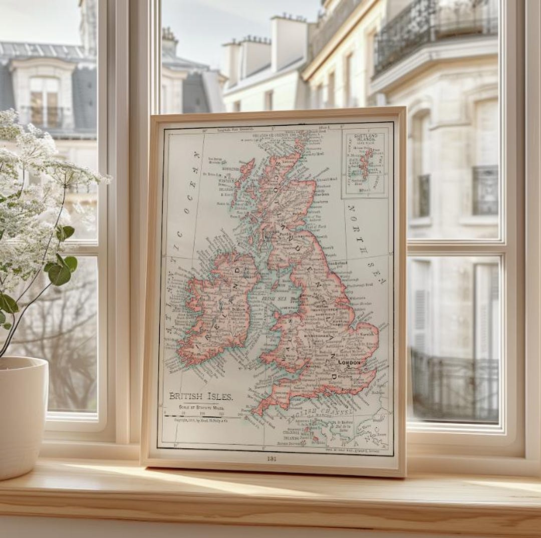 Antique British Isles Map Poster – Vintage 19th Century Geography Print ...