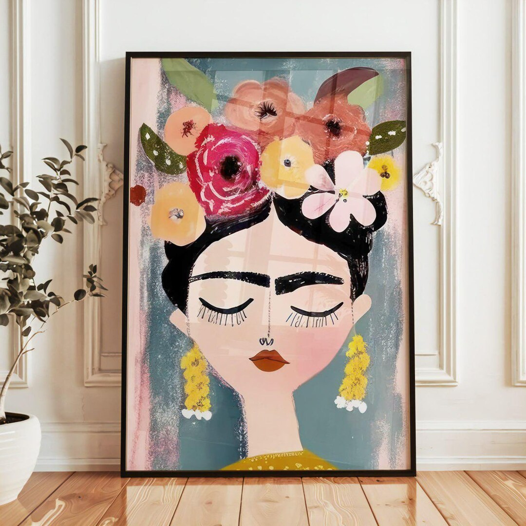 Colorful Frida Inspired Art Poster – Beautiful Floral Portrait Print ...