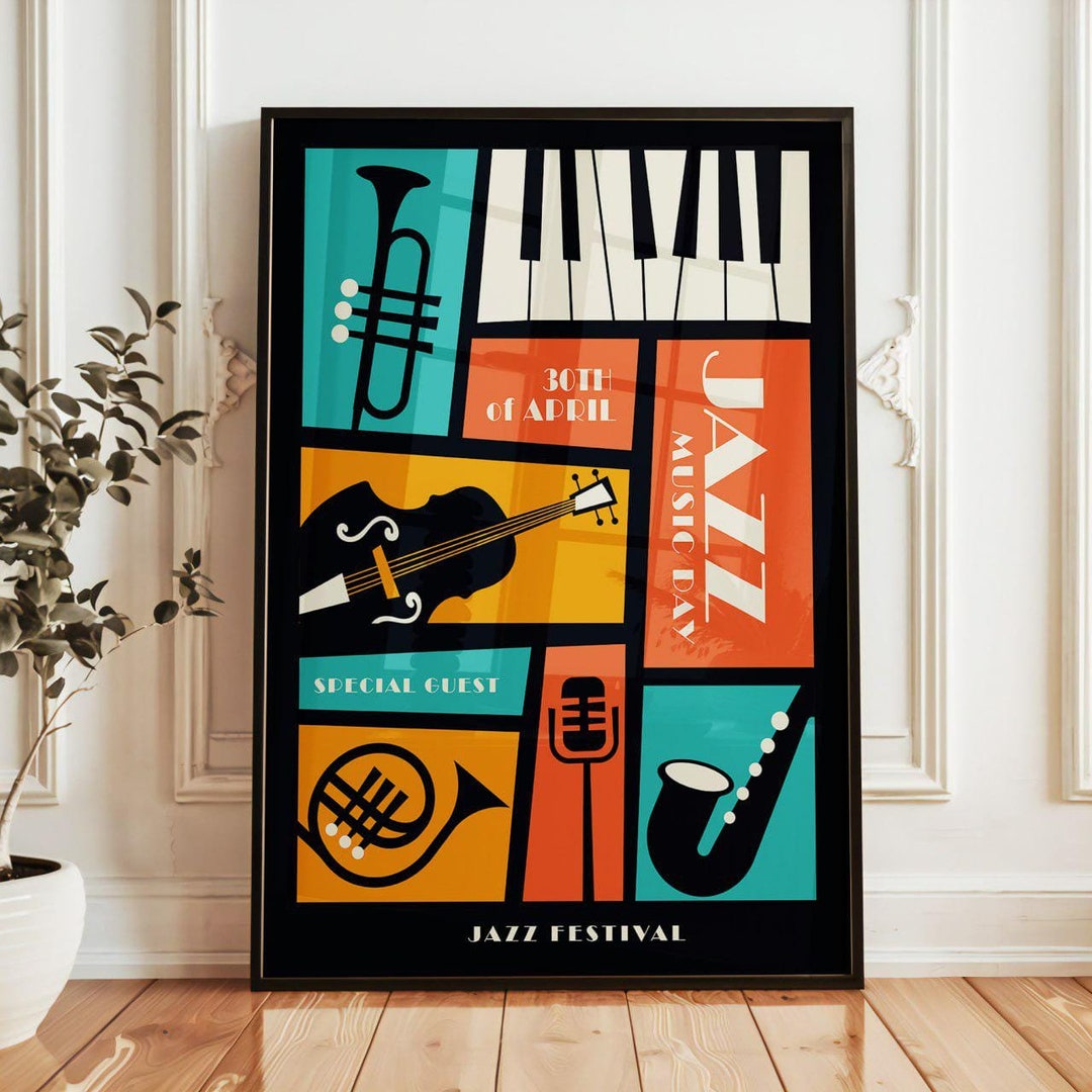 Jazz Festival Music Day Poster - Retro Colorful Wall Art Print ...
