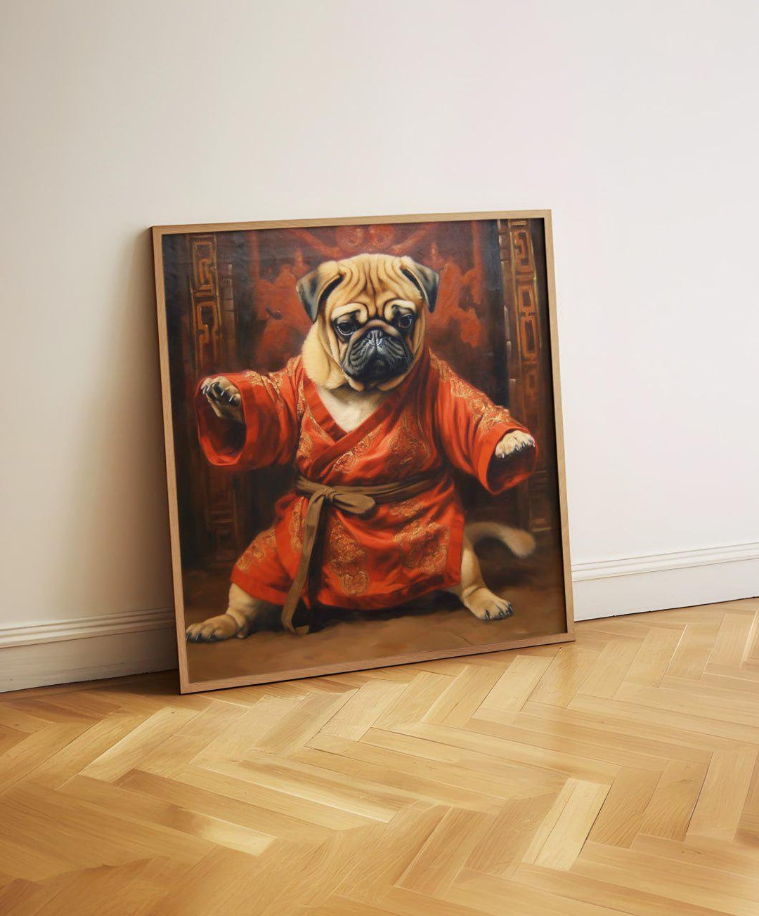 Funny Pug Art Print, Pug in Samurai Robe Poster, Quirky Dog Wall Art ...