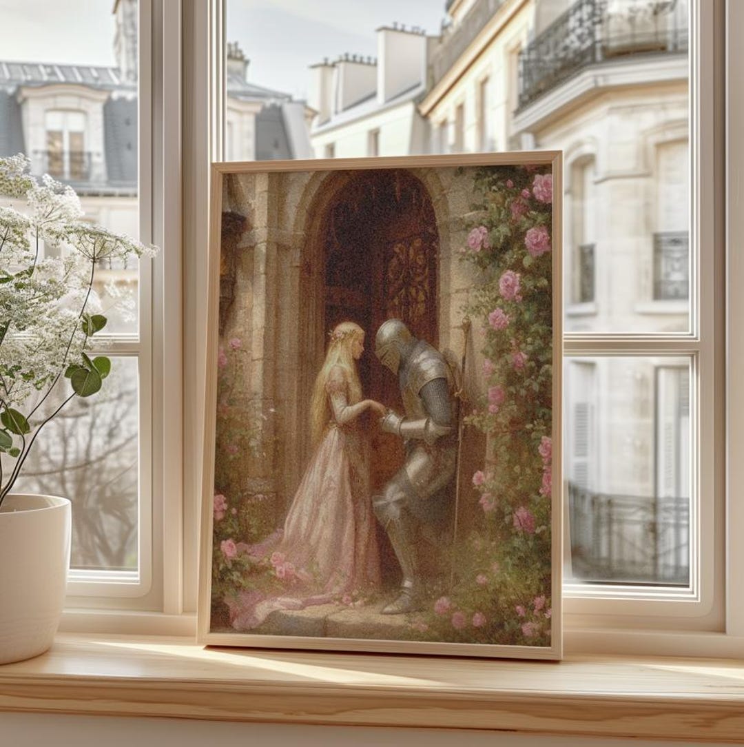 Romantic Knight and Princess Poster – Medieval Fairytale Art Print ...