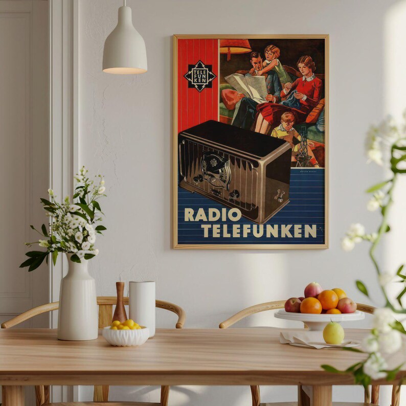 Telefunken Radio Poster Vintage 1930s Advertisement Art, Retro Family ...
