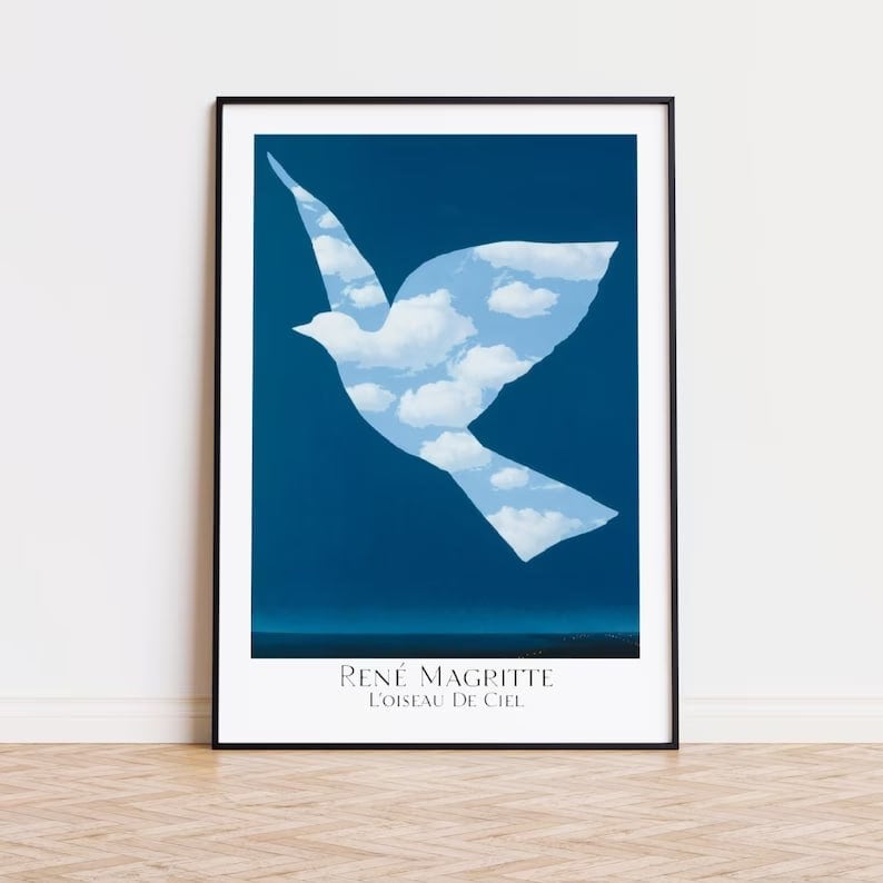 René Magritte "l'oiseau De Ciel" Poster - Blue Exhibition Poster - Surrealist Art Print - Modern ...