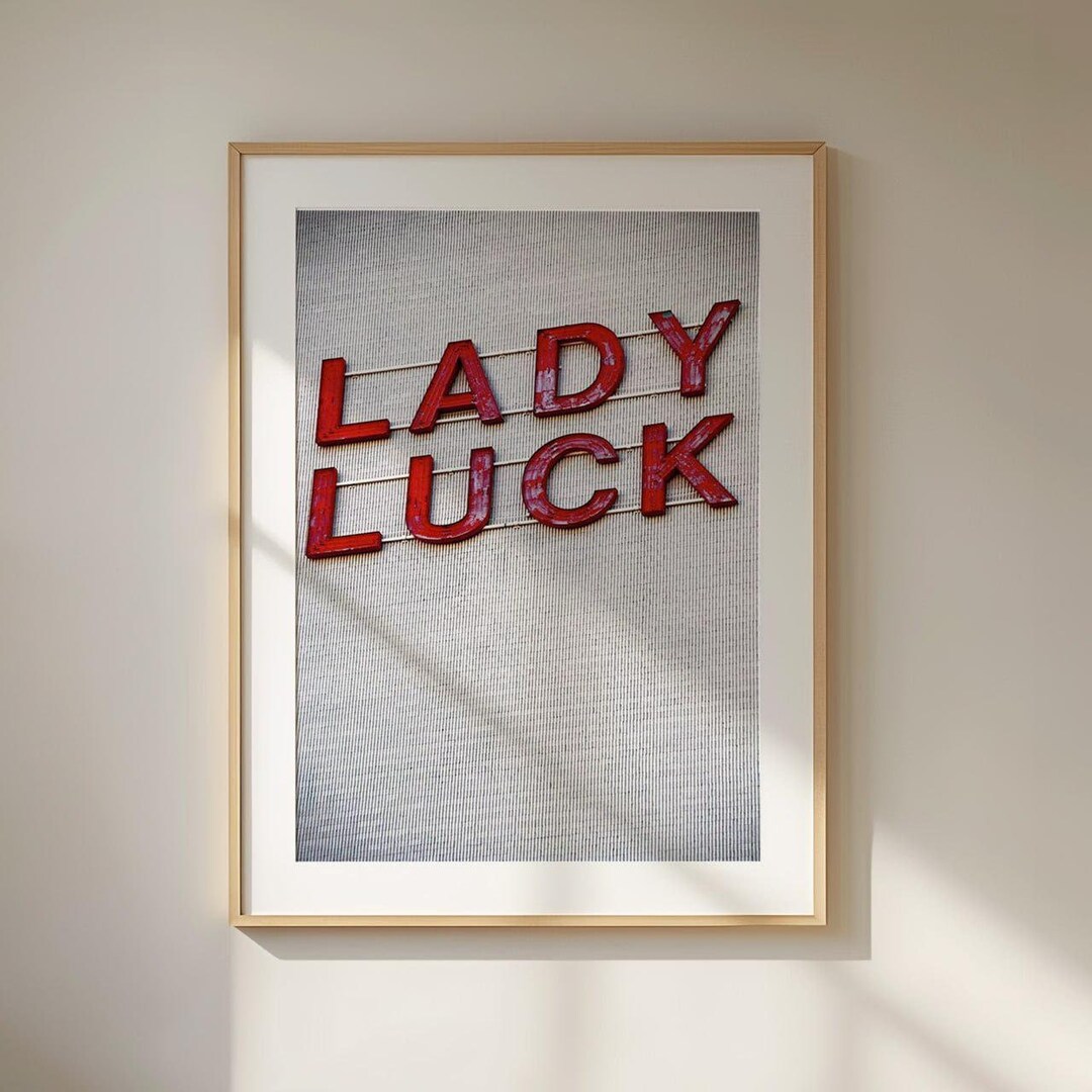 Lady Luck Poster, Vintage Neon Sign Art Print, Retro Typographic Wall ...