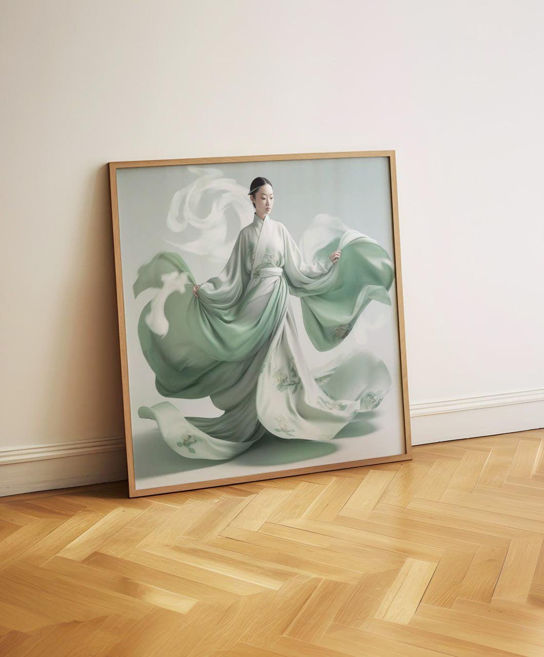 Elegant Woman in Flowing Robe Art Print - Serene Dance Wall Art ...