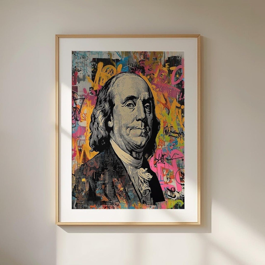 Pop Art Benjamin Franklin Print - Graffiti Style Modern Portrait With ...
