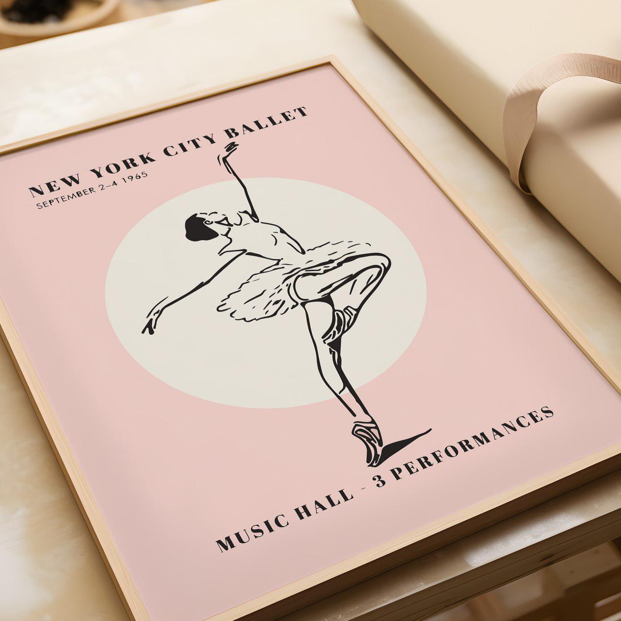 New York City Ballet Poster - Vintage Ballerina Print, Minimalist Dance ...