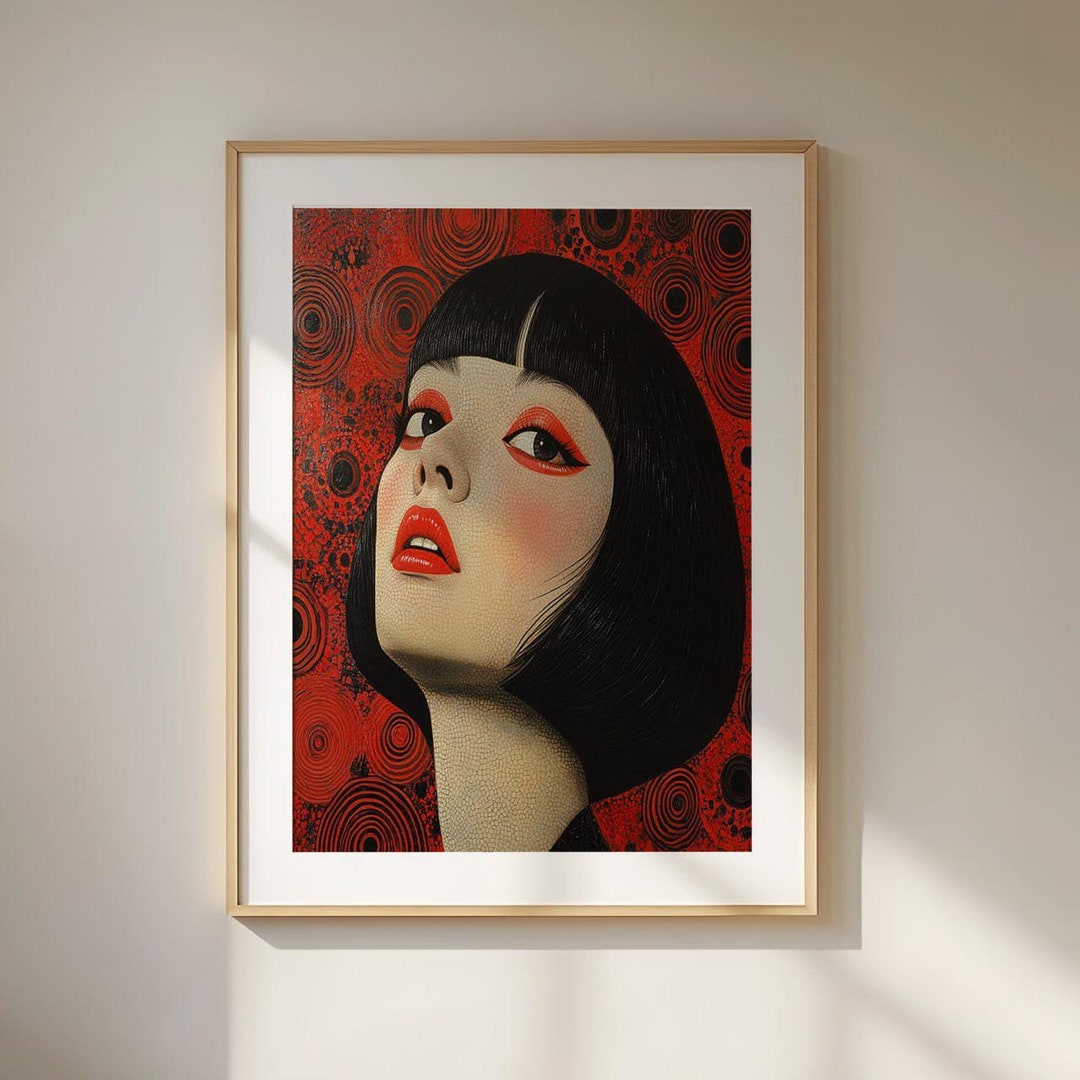 Striking Woman Portrait Poster - Modern Red and Black Wall Art ...