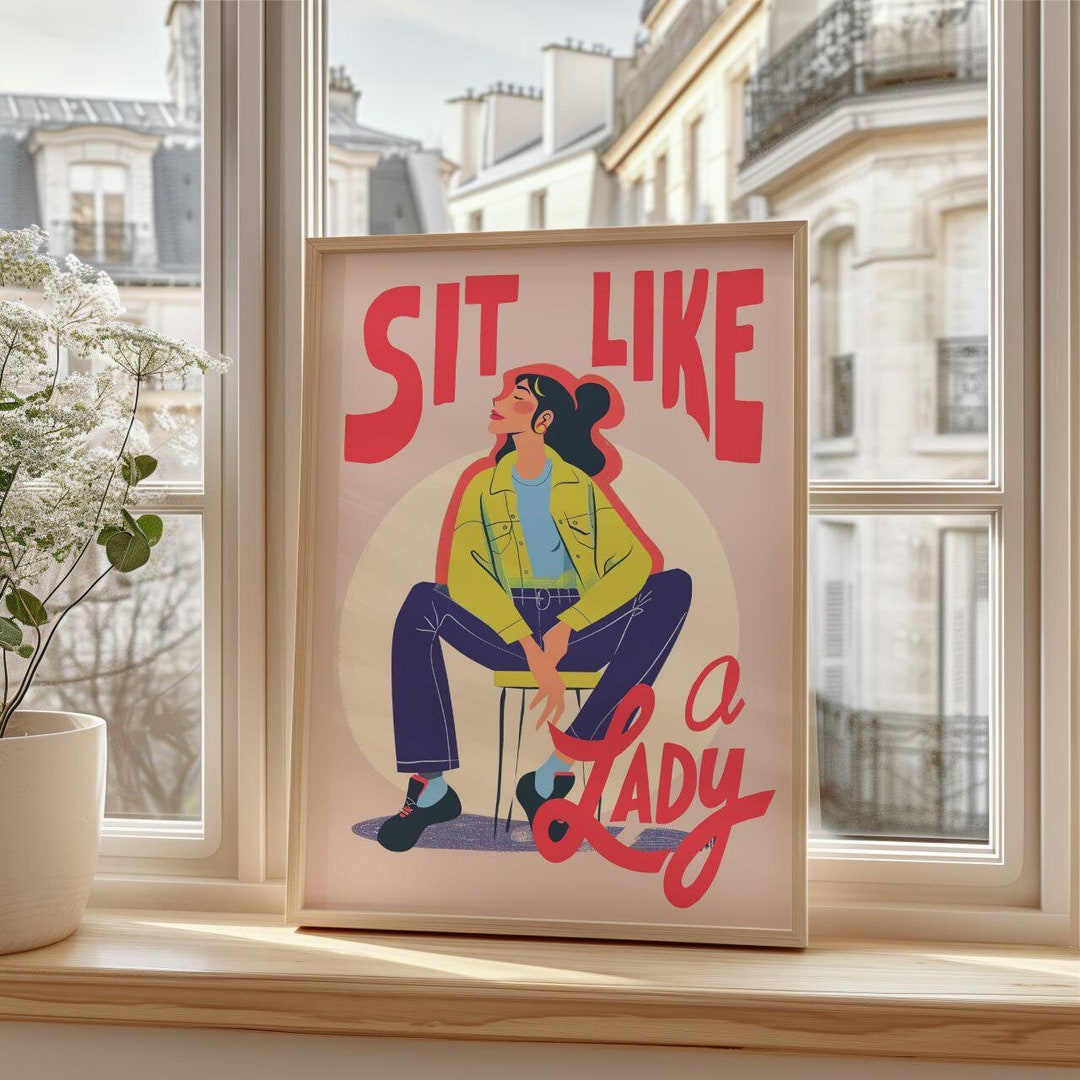 Women's Empowerment Poster - Retro Sit Like a Lady Art, Boho Chic ...