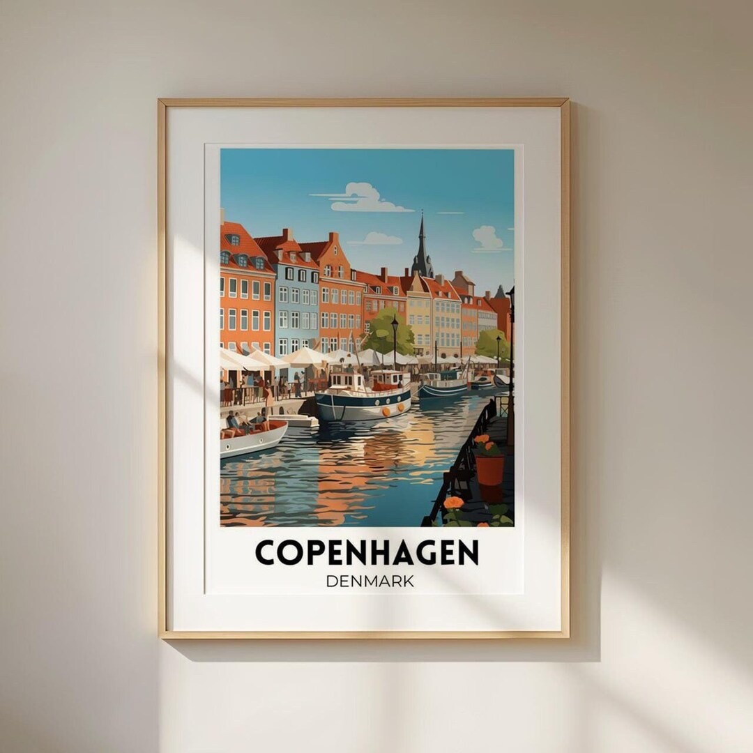Copenhagen Travel Poster, Denmark Nyhavn Wall Art Print, Scenic Canal ...