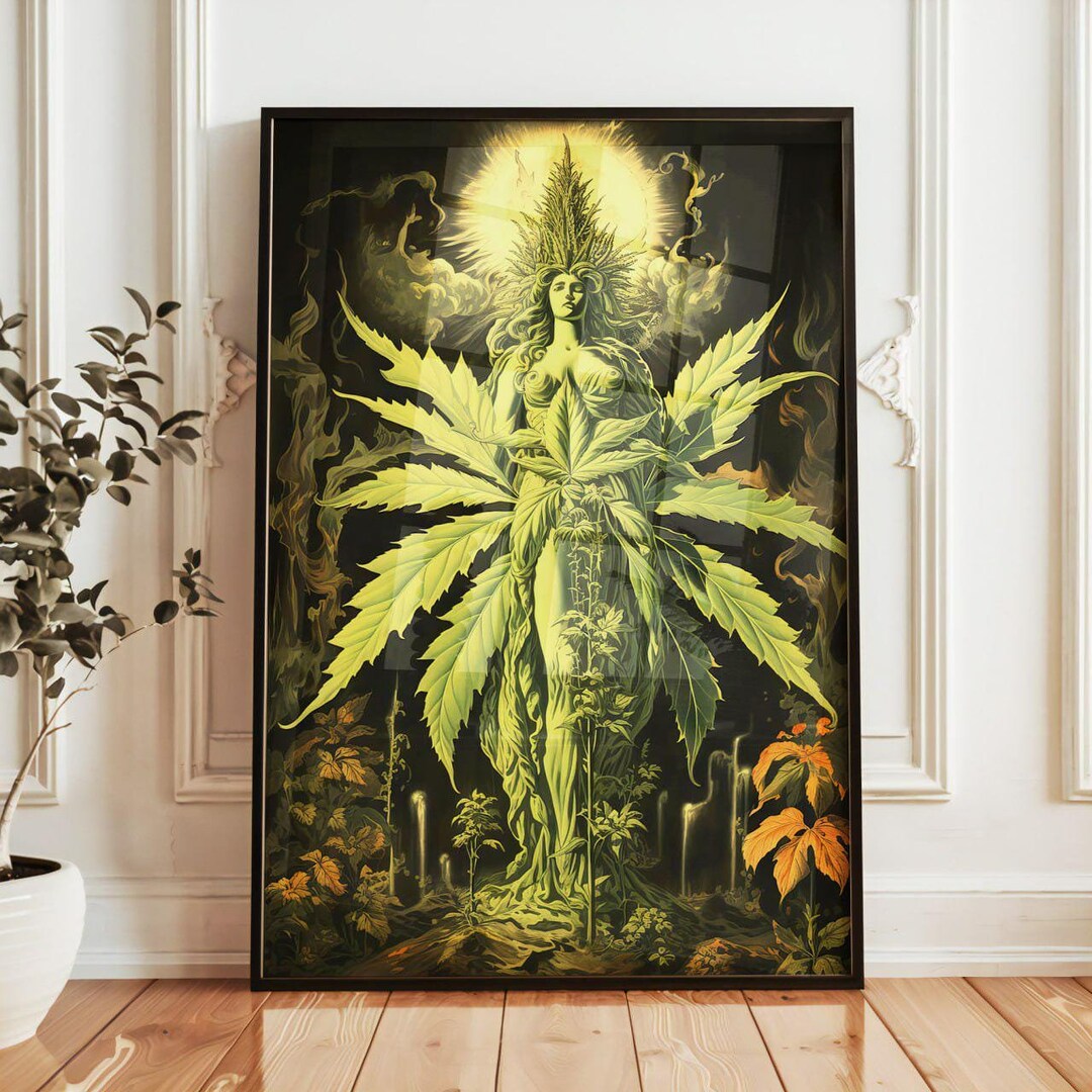 Vintage Cannabis Goddess Poster | Retro 420 Weed Art Print | Marijuana ...