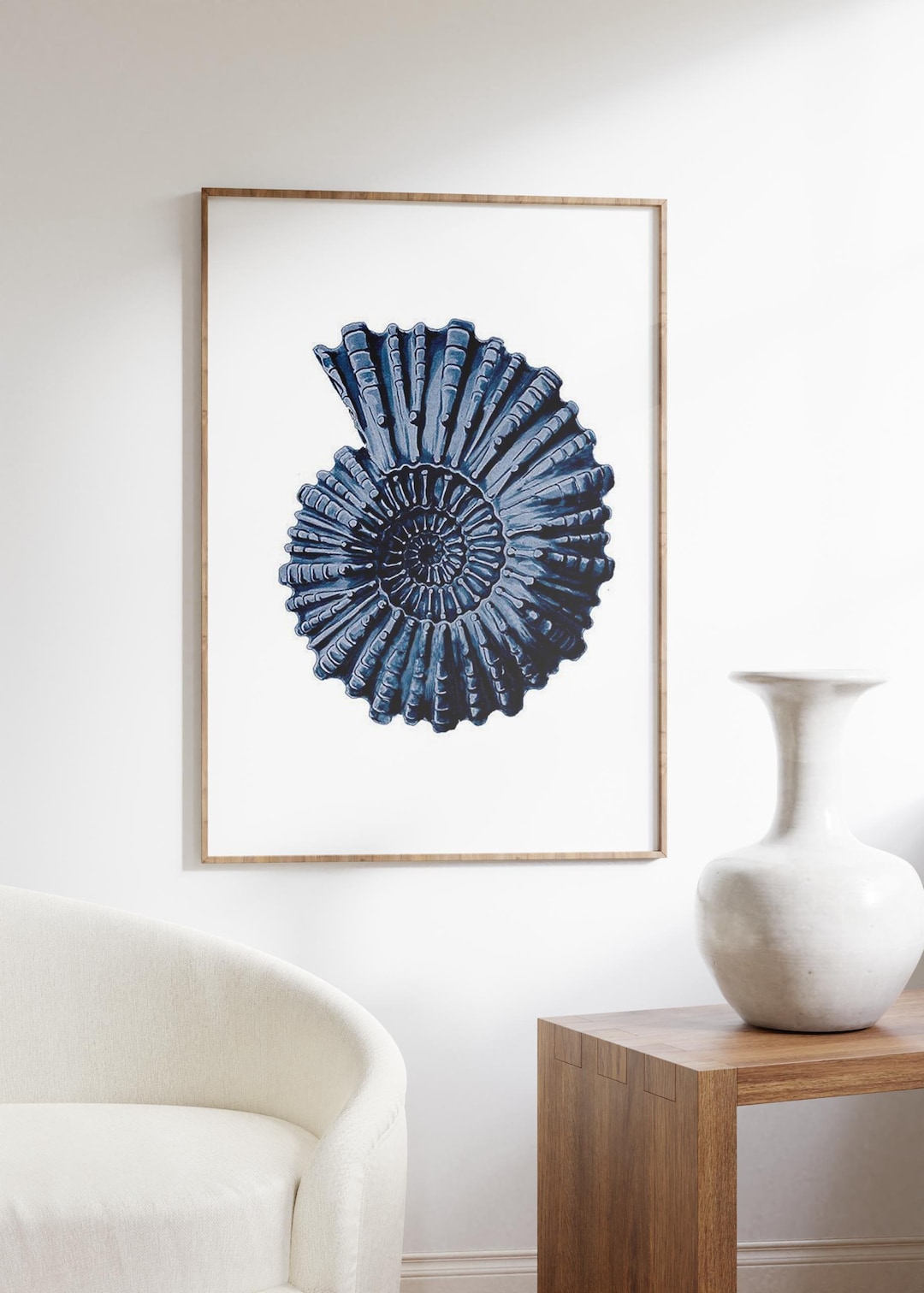 Blue Ammonite Shell Poster - Minimalist Fossil Wall Art Print for ...