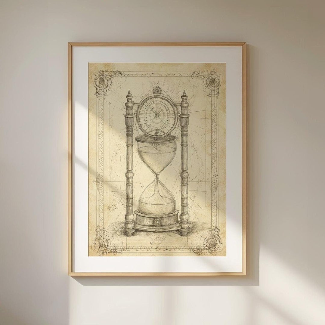 Vintage Hourglass Art Print - Intricate Pen Drawing of Antique ...