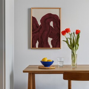 Abstract Burgundy Wall Art – Modern Minimalist Print, Contemporary Line ...