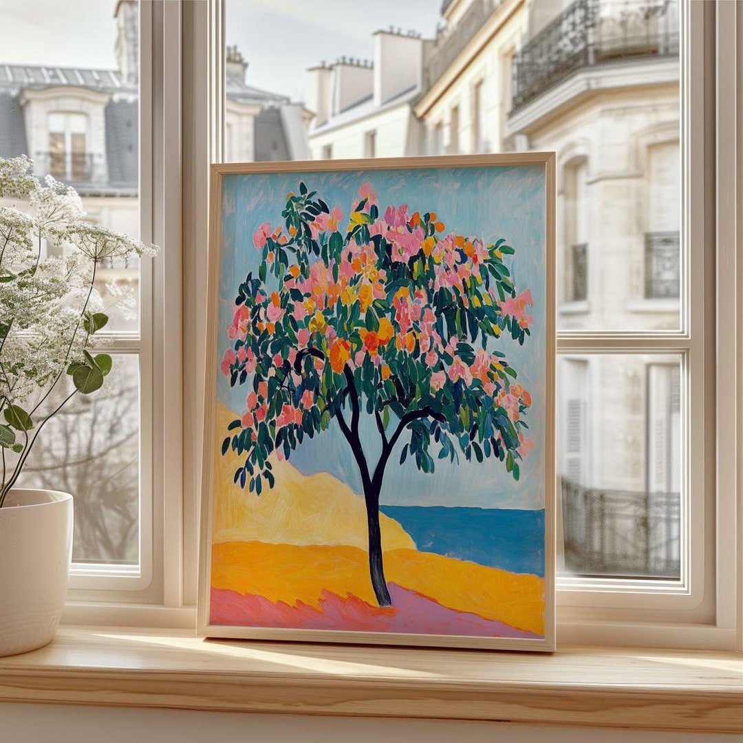 Floral Blossom Tree Poster, Bright Colorful Tree With Pink and Orange ...