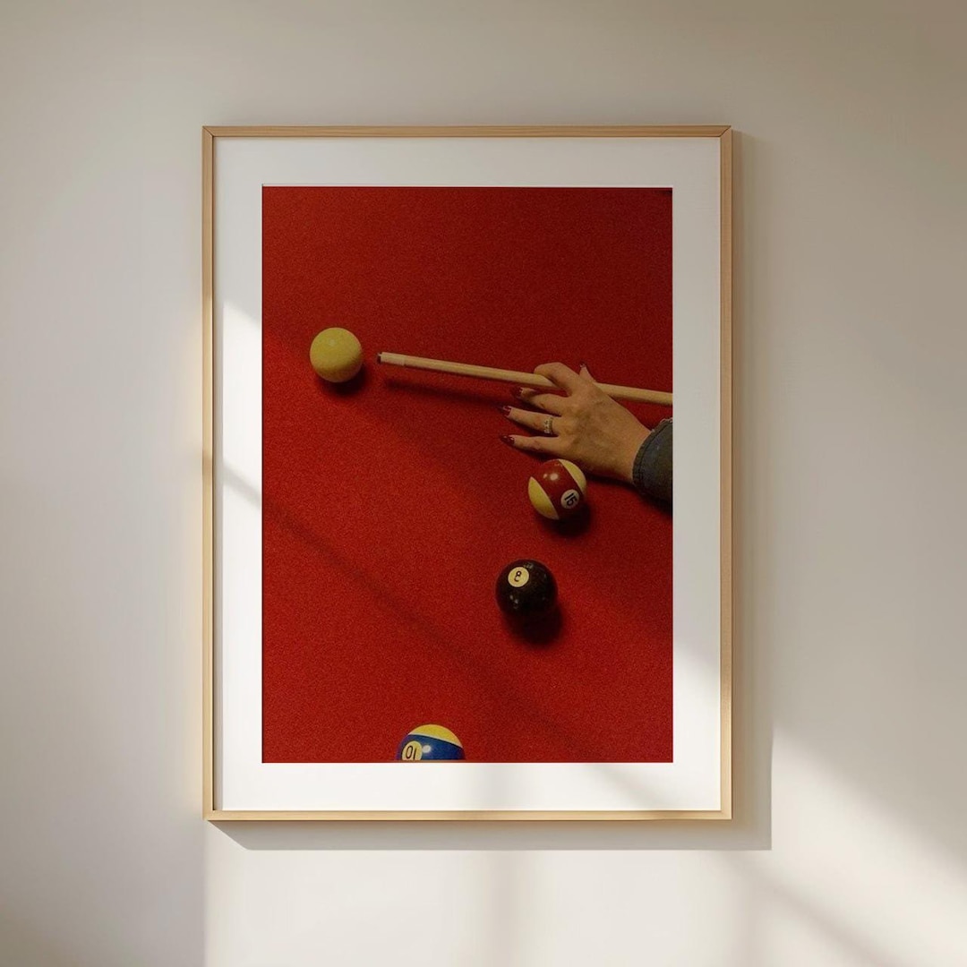 Vintage Pool Table Poster, Billiard Game Art, Sports Room Decor, Red ...