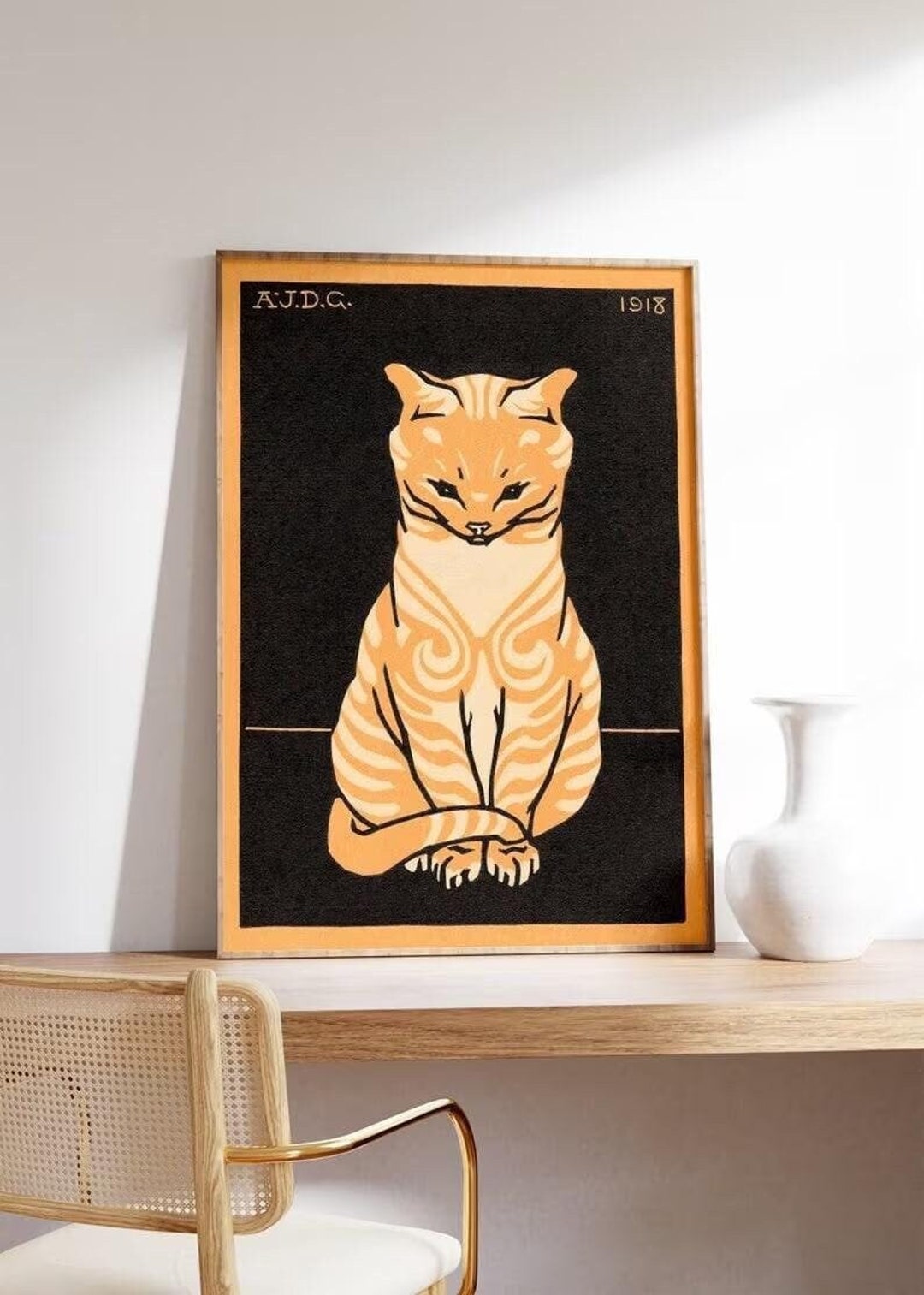 Vintage Orange Tabby Cat Poster - Japanese-inspired Cat Illustration ...