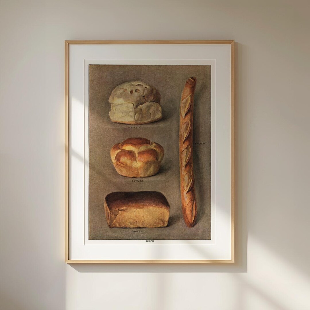Vintage Bread Wall Art Print - Rustic French Bakery Poster With Artisan ...