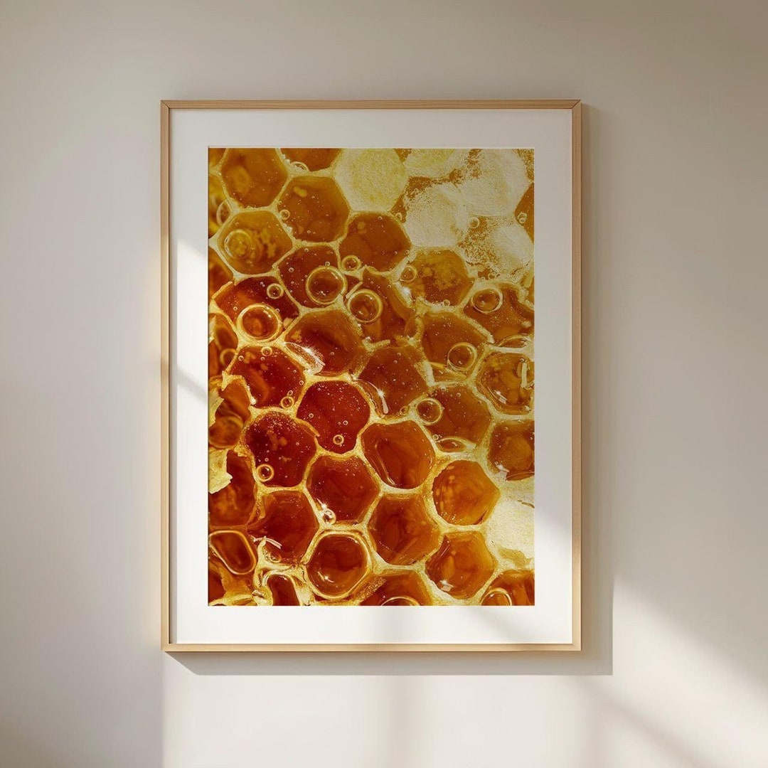 Close-up Honeycomb Art Print - Vintage Abstract and Natural Honey Bee ...
