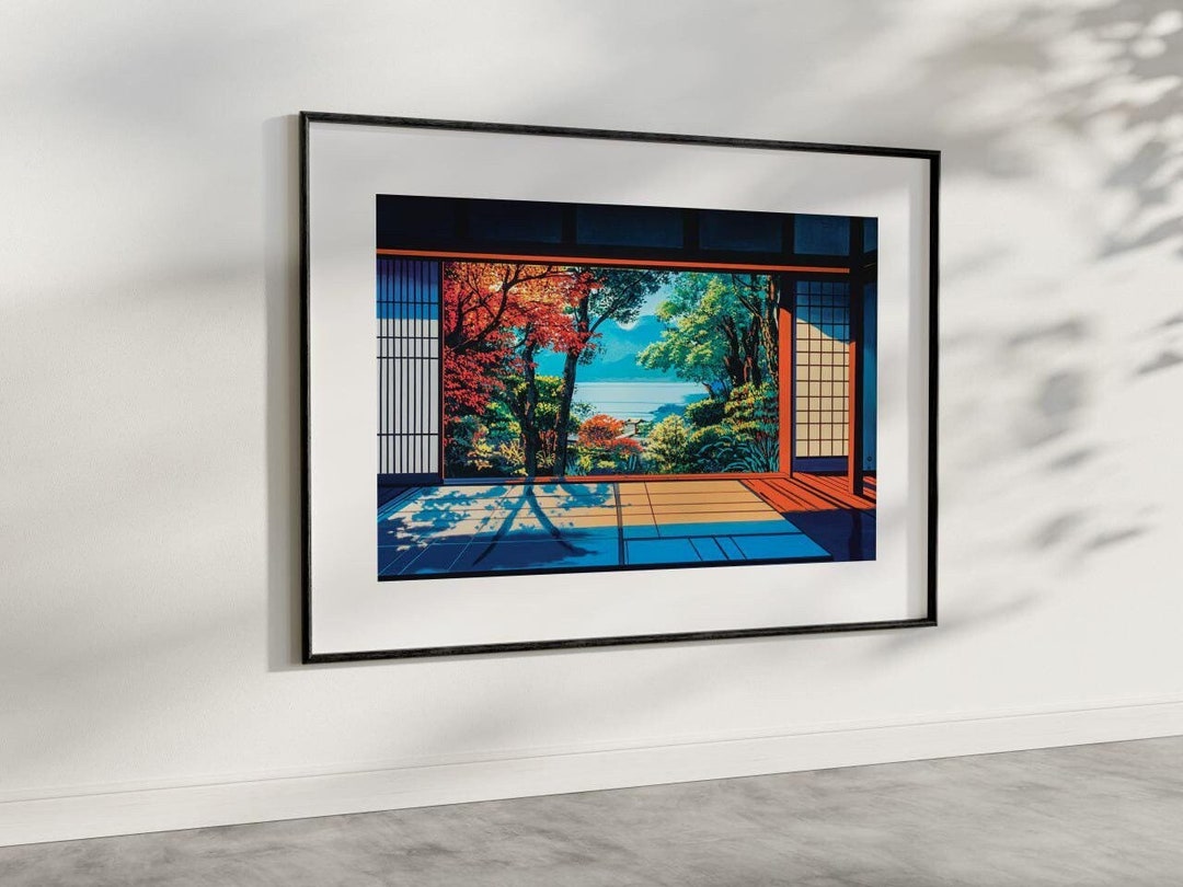 Japanese Room With Autumn View Poster, Colorful Landscape Print ...