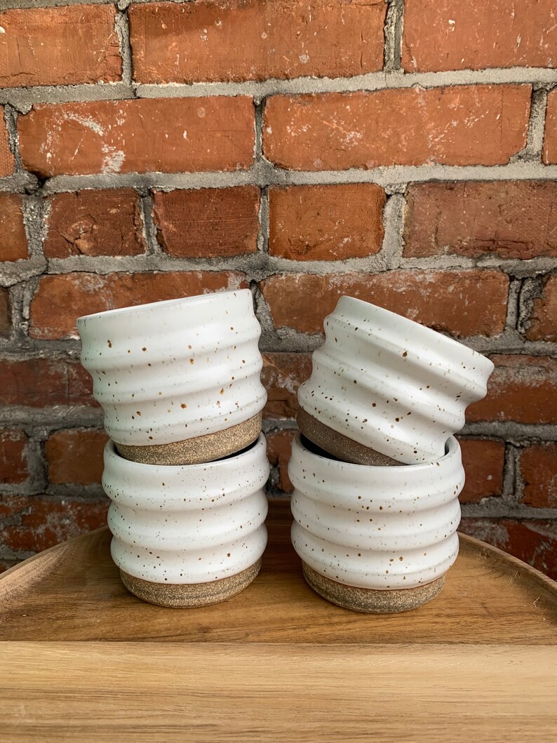 Wavy Drink Cups in Stoneware and White Speckled Glazes. - Etsy