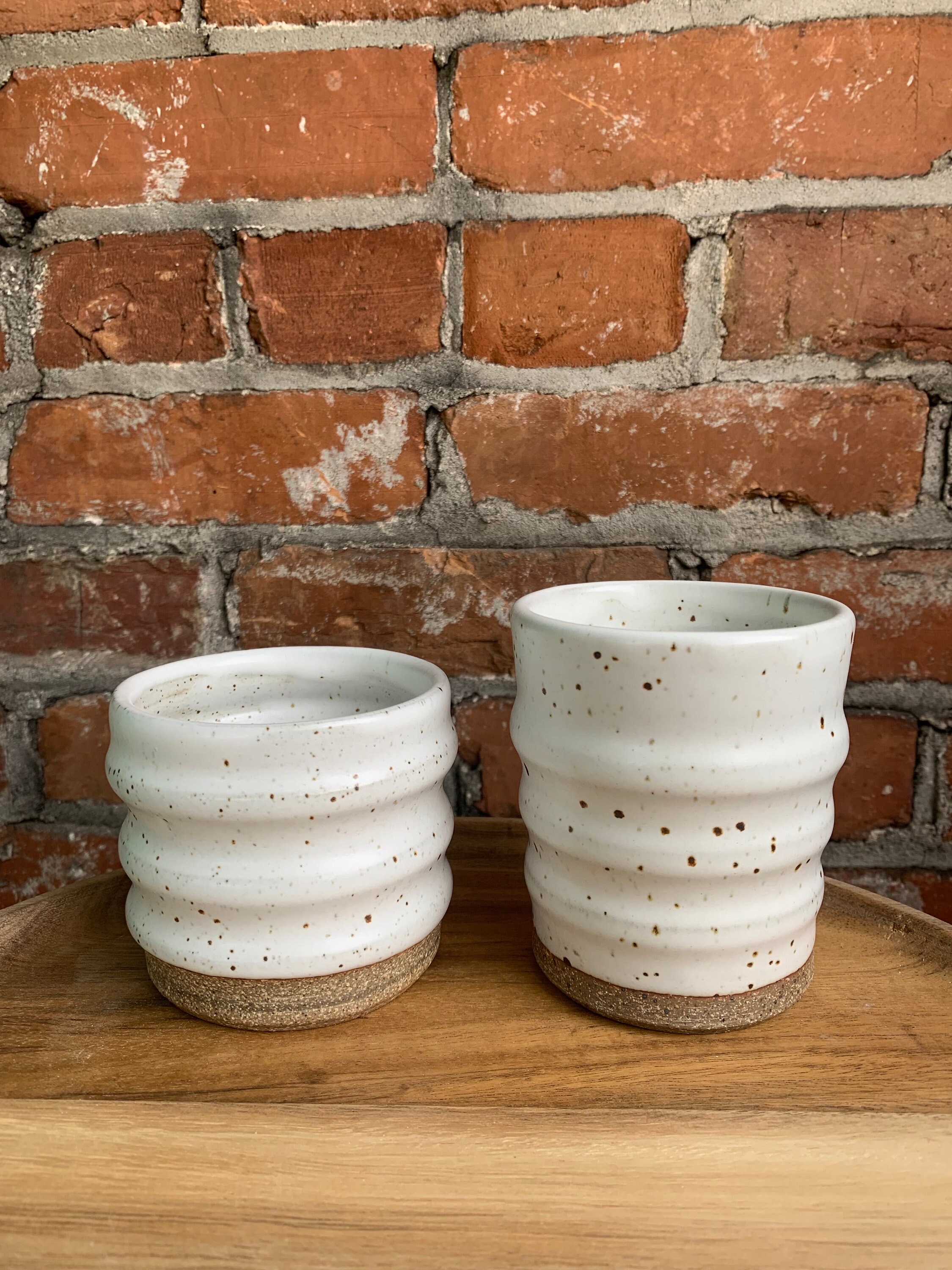 Wavy Drink Cups in Stoneware and White Speckled Glazes. - Etsy