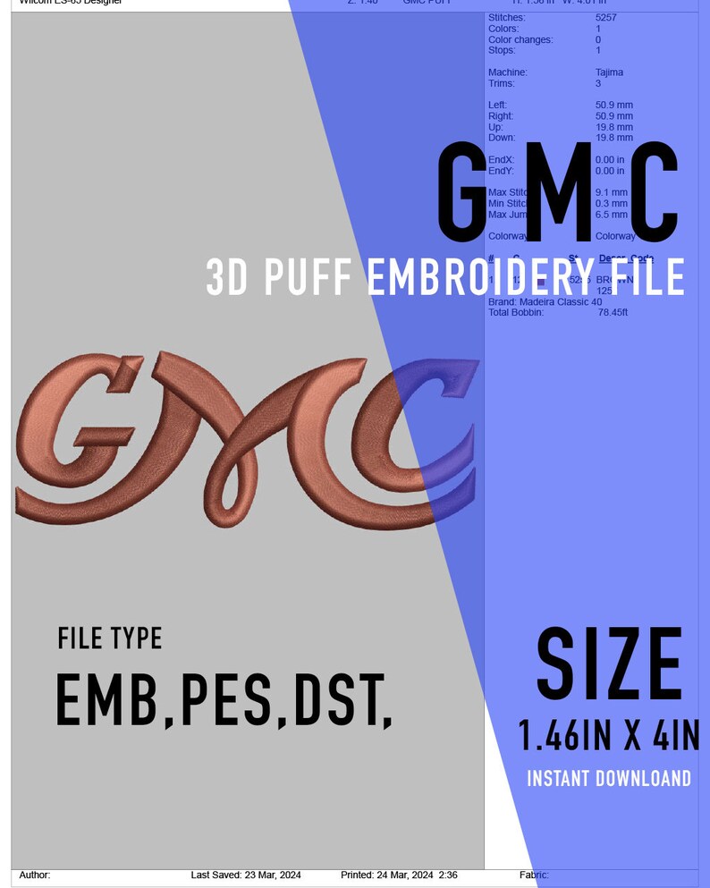 GMC Classic Logo EMB, Dst, Pes, Embroidery File. GM, Chevy, Trokiando ...