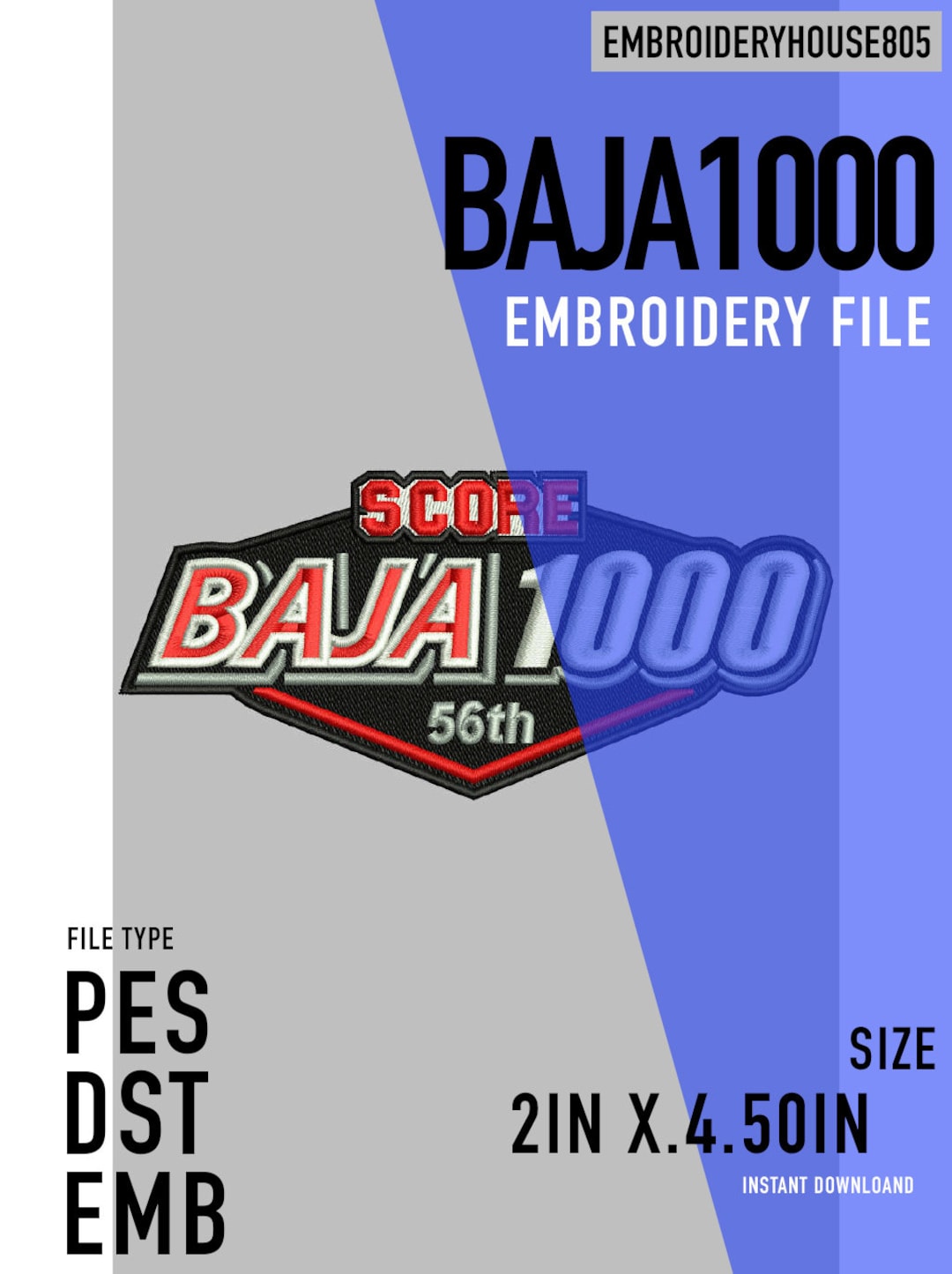 BAJA 1000 Score DST Embroidery File & PES. Hat Embroidery. Brother ...