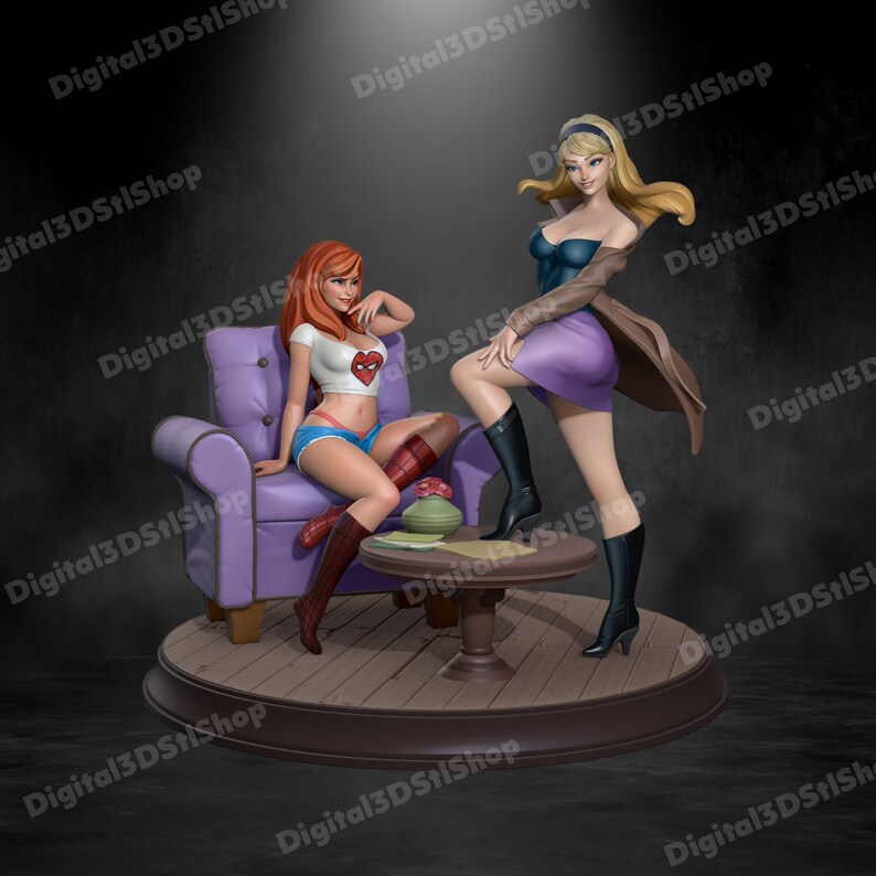 Spiderman Mary Jane and Gwen Stacy Marvel High Quality STL 3D Digital Printing STL File for 3D ...